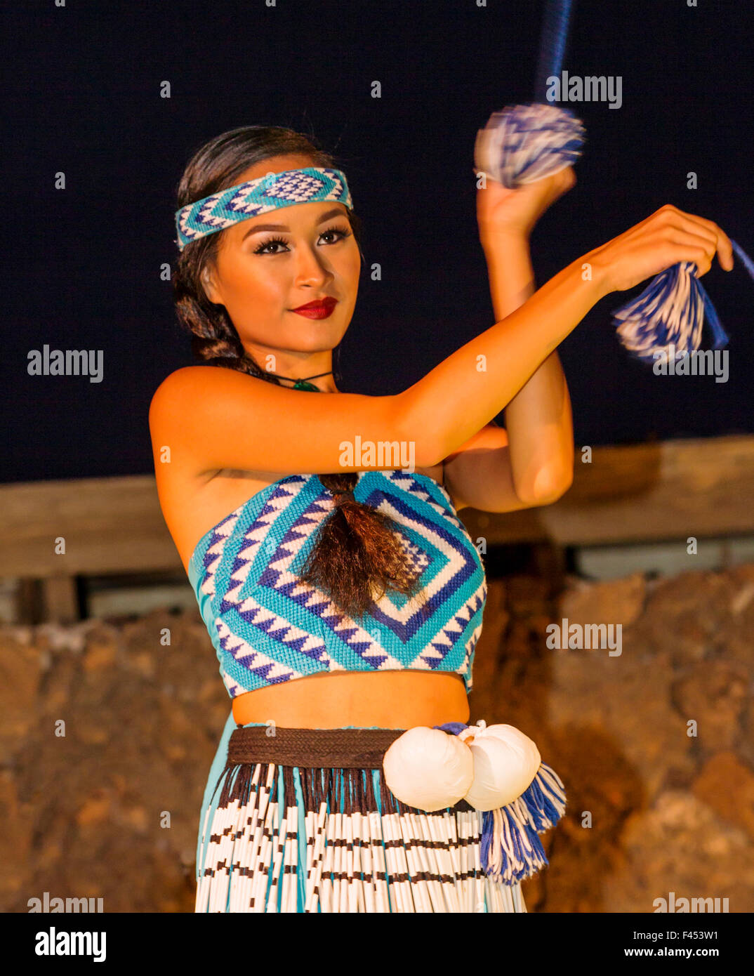 Beautiful young native woman performing traditional dance at Luau, Big ...