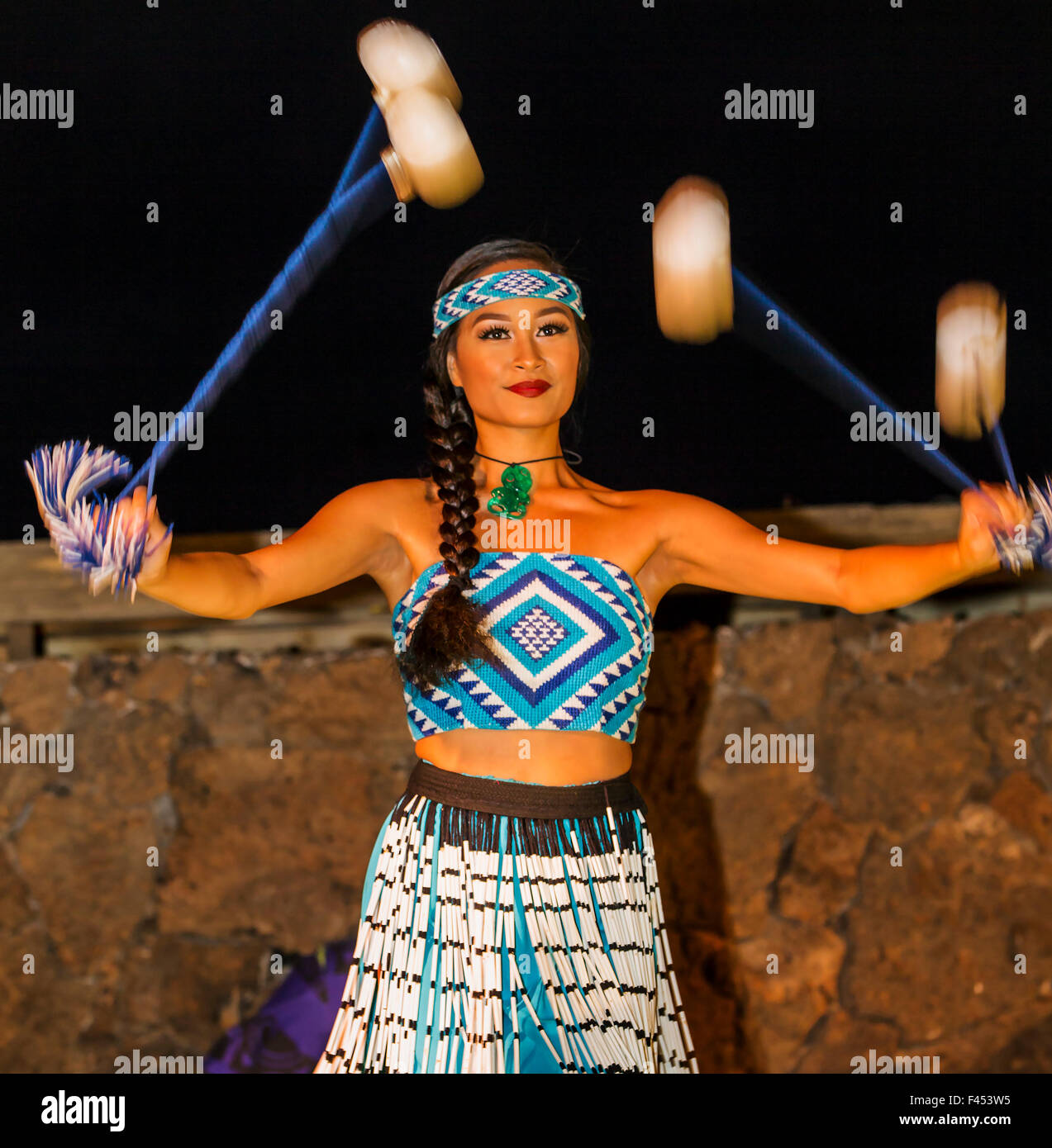 Beautiful young native woman performing traditional dance at Luau, Big ...
