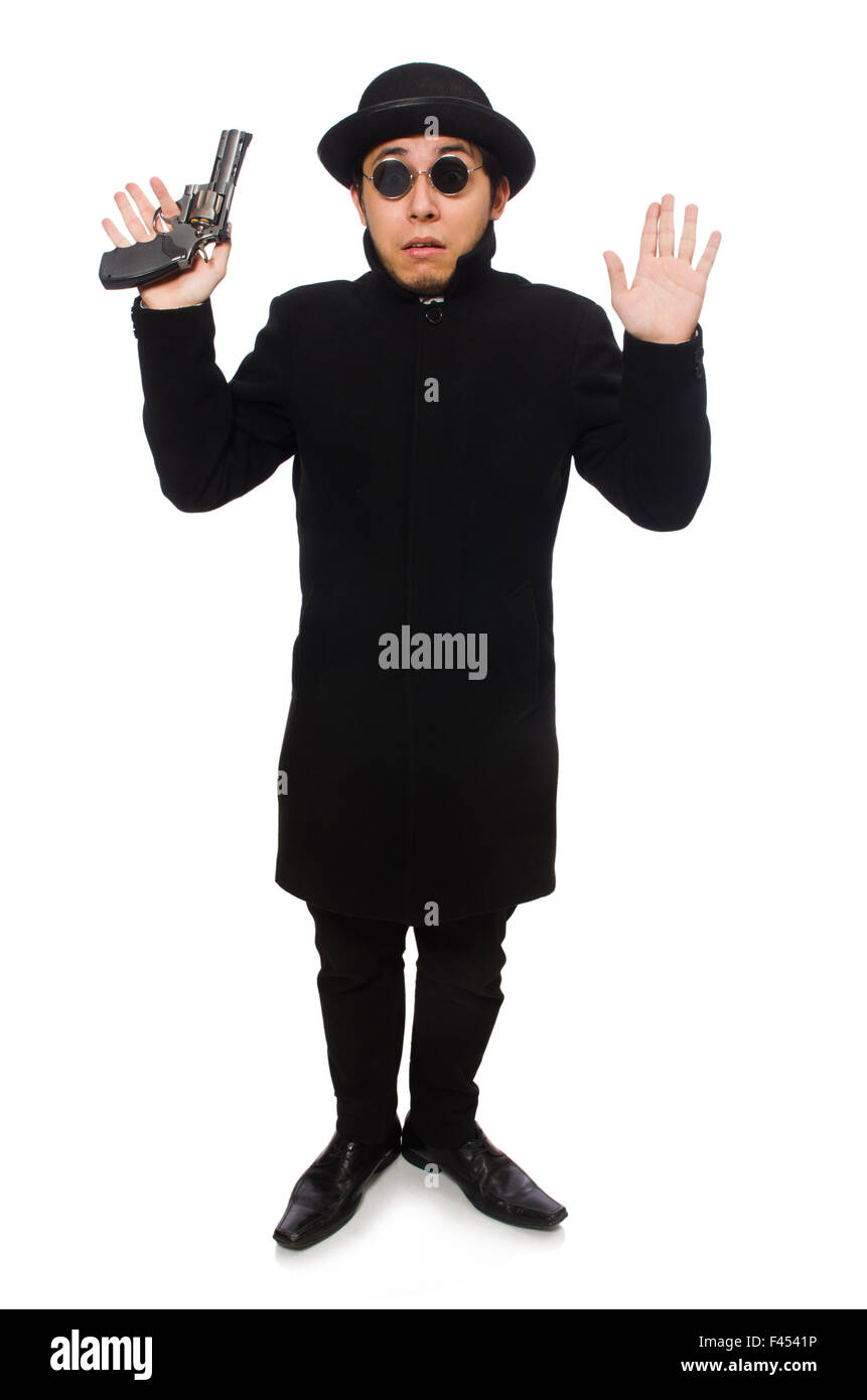 Young man with gun isolated on white Stock Photo - Alamy