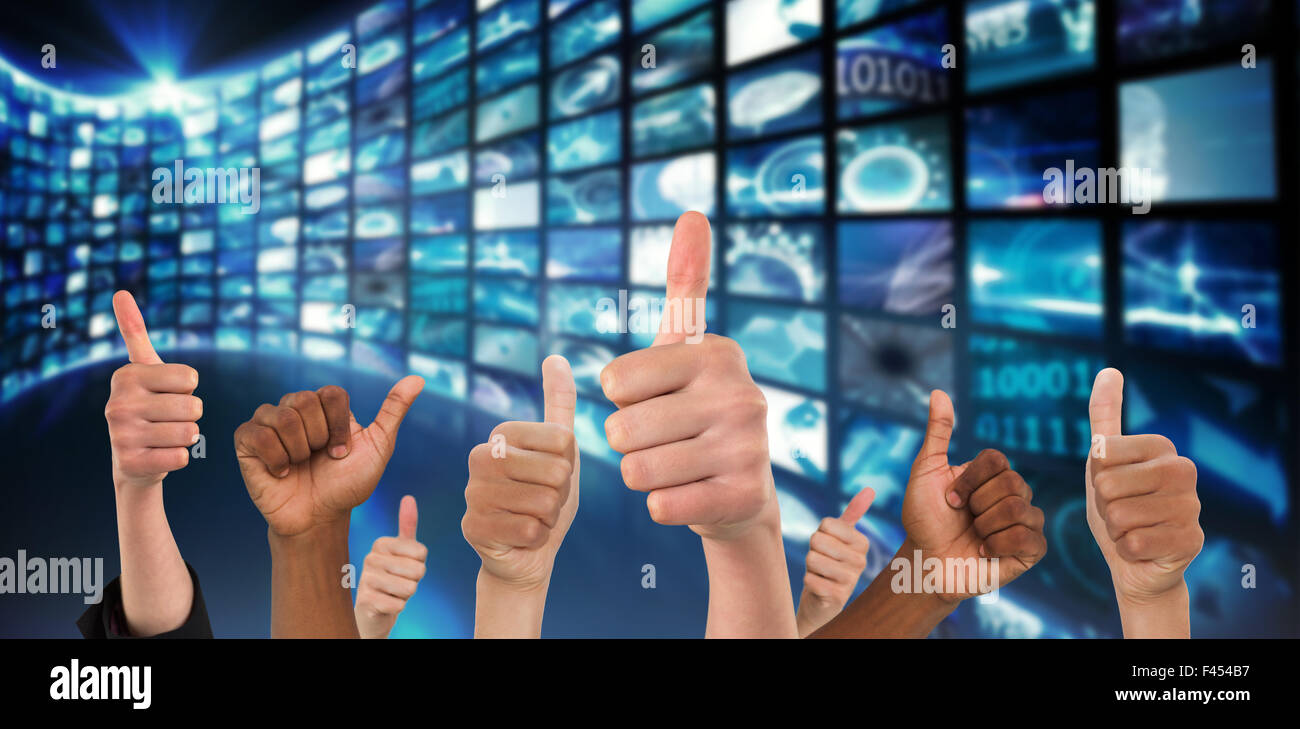 Composite image of hands showing thumbs up Stock Photo - Alamy