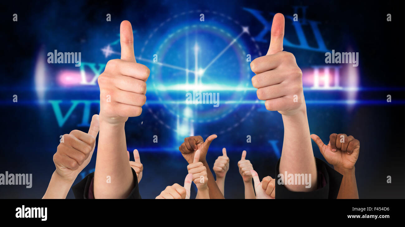 Composite image of hands showing thumbs up Stock Photo - Alamy