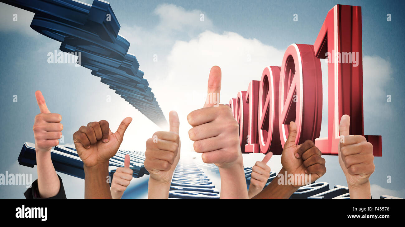 Composite image of hands showing thumbs up Stock Photo - Alamy