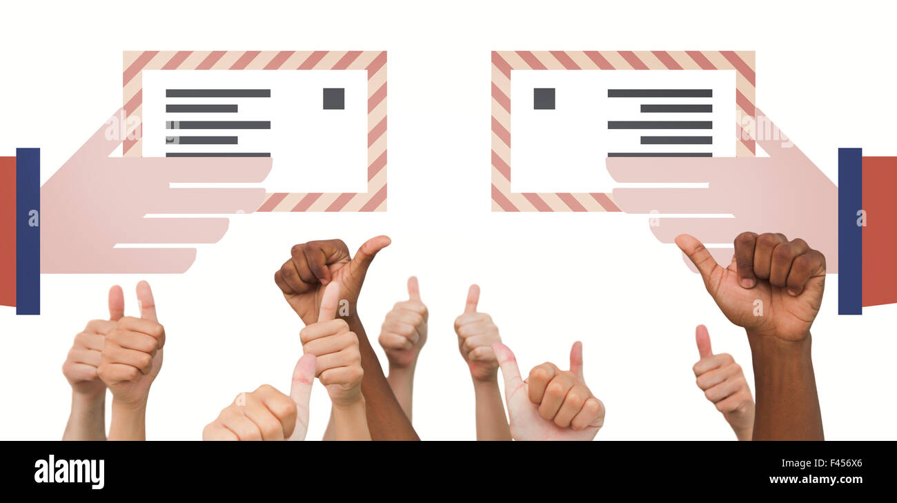Composite image of hands giving thumbs up Stock Photo - Alamy