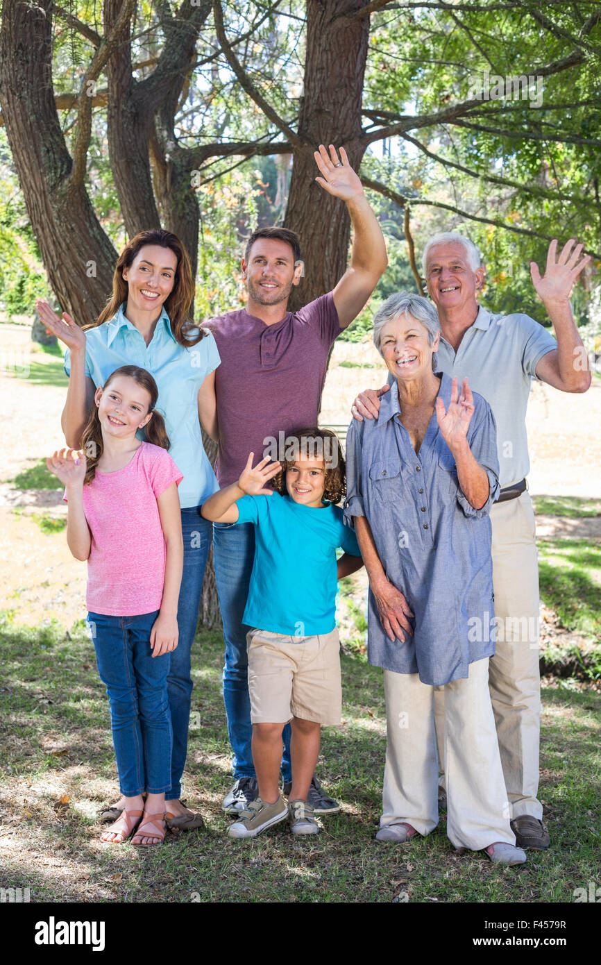 Extended family smiling in the park Stock Photo - Alamy
