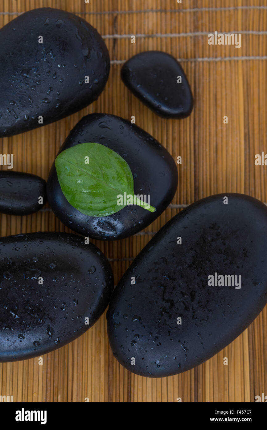 Pebbles and herbs leaf Stock Photo - Alamy