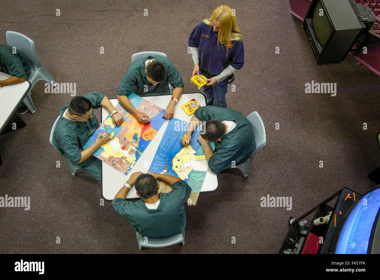 Uniformed Hispanic teenage inmates of an Orange, CA, juvenile prison ...