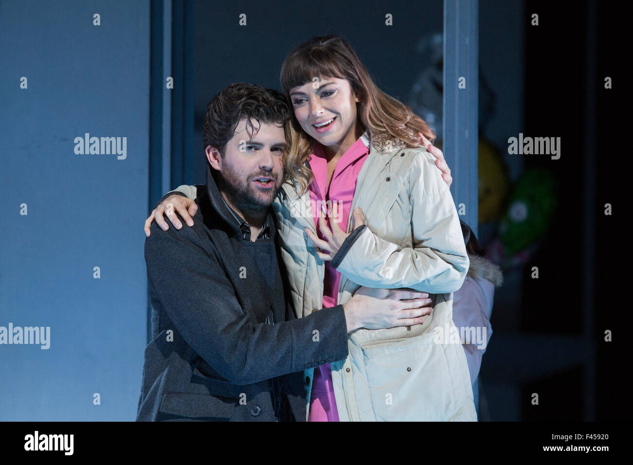 London, UK. 14/10/2015. Zach Borichevsky as Rodolfo and Corinne Winters ...