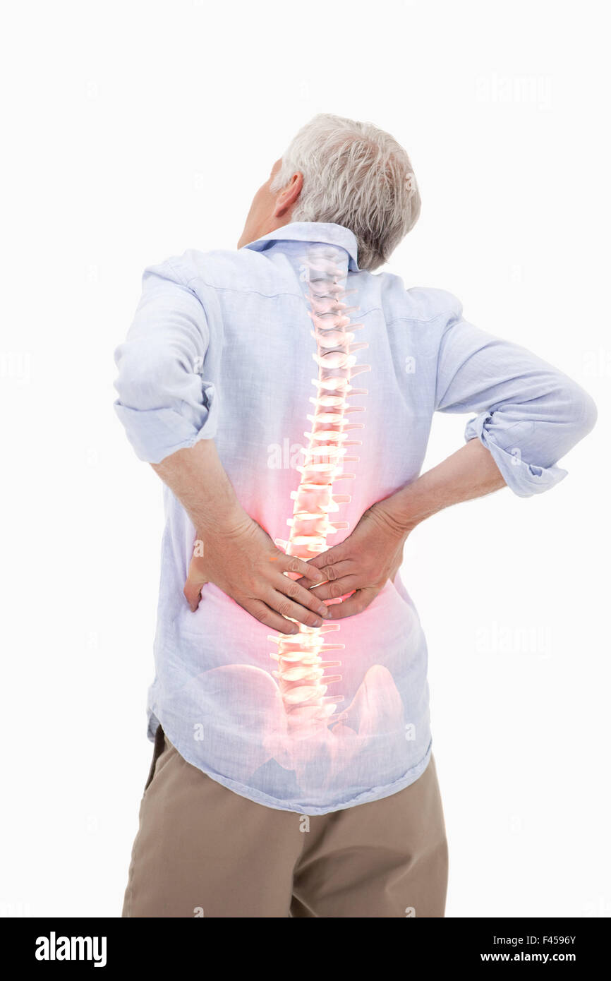 Highlighted spine of man with back pain Stock Photo - Alamy