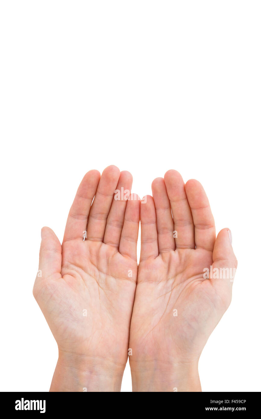 Woman presenting with her hands Stock Photo - Alamy