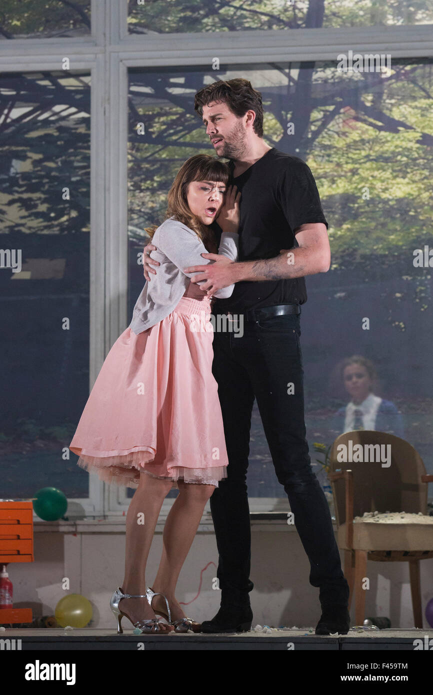 London, UK. 14/10/2015. Zach Borichevsky as Rodolfo and Corinne Winters ...