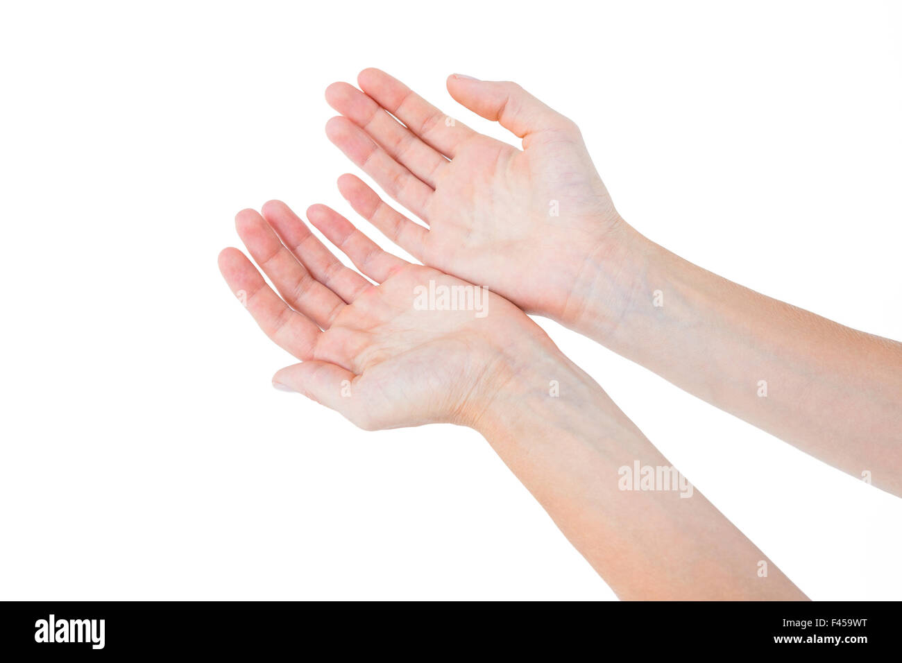 Woman presenting with her hands Stock Photo - Alamy