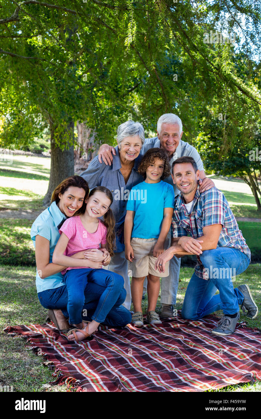 Extended family smiling in the park Stock Photo - Alamy