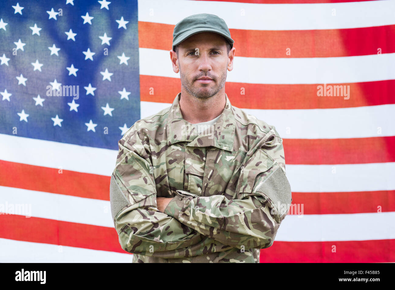 Distressed soldier looking at camera Stock Photo - Alamy
