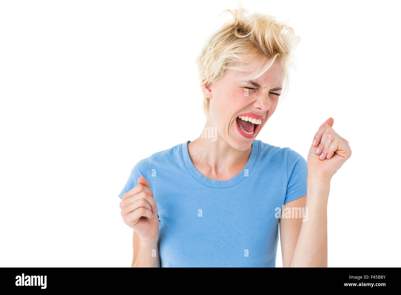 Furious blonde woman shouting Stock Photo - Alamy