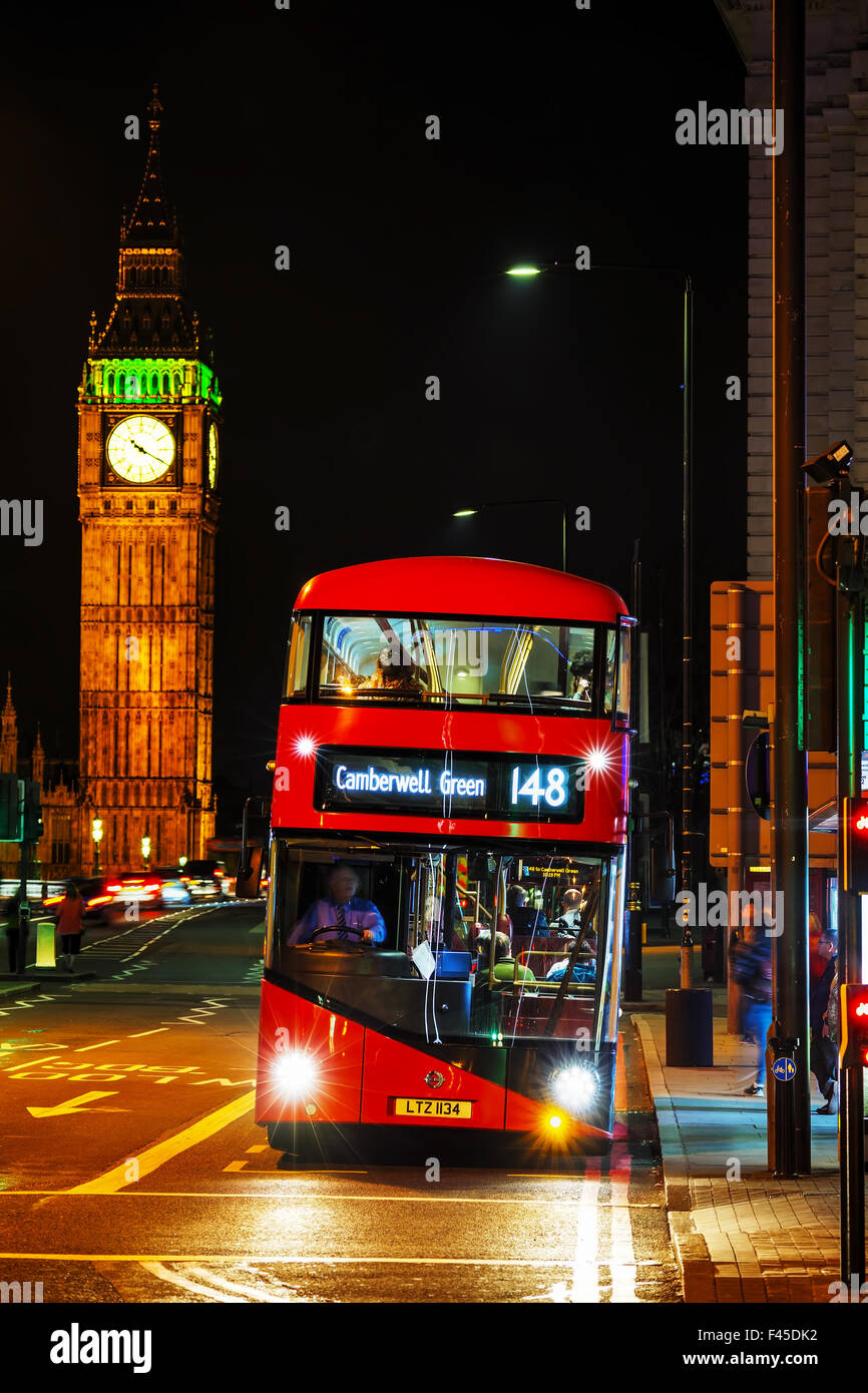 Iconic red double decker bus in London, UK Stock Photo - Alamy