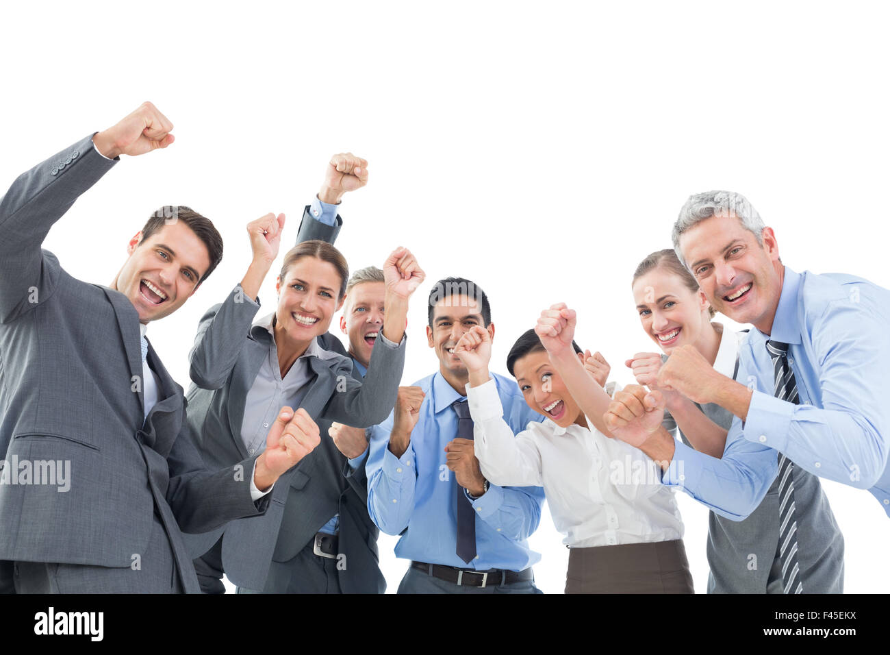 Business people cheering in office Stock Photo - Alamy
