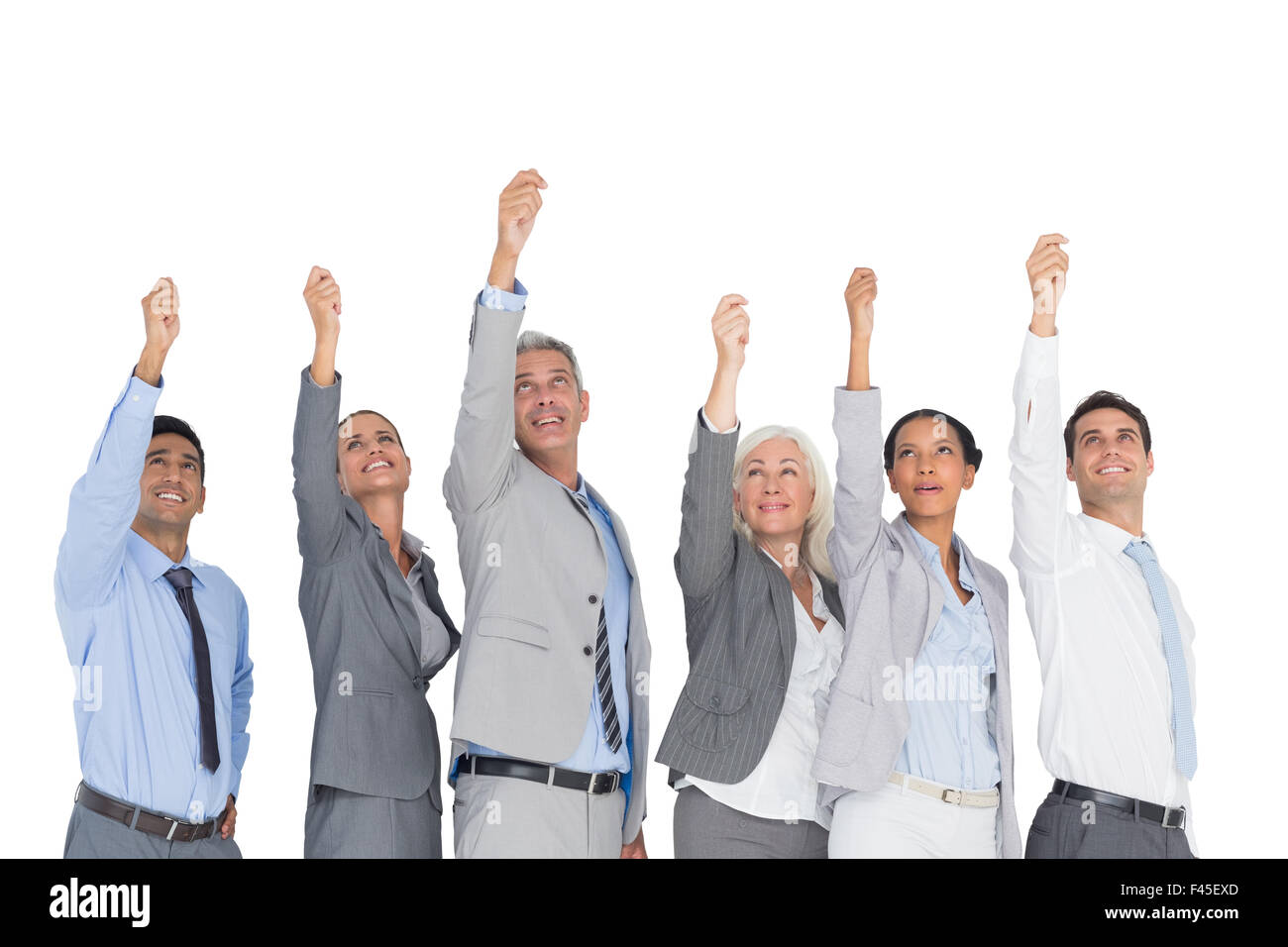 Business people raising their arms Stock Photo - Alamy