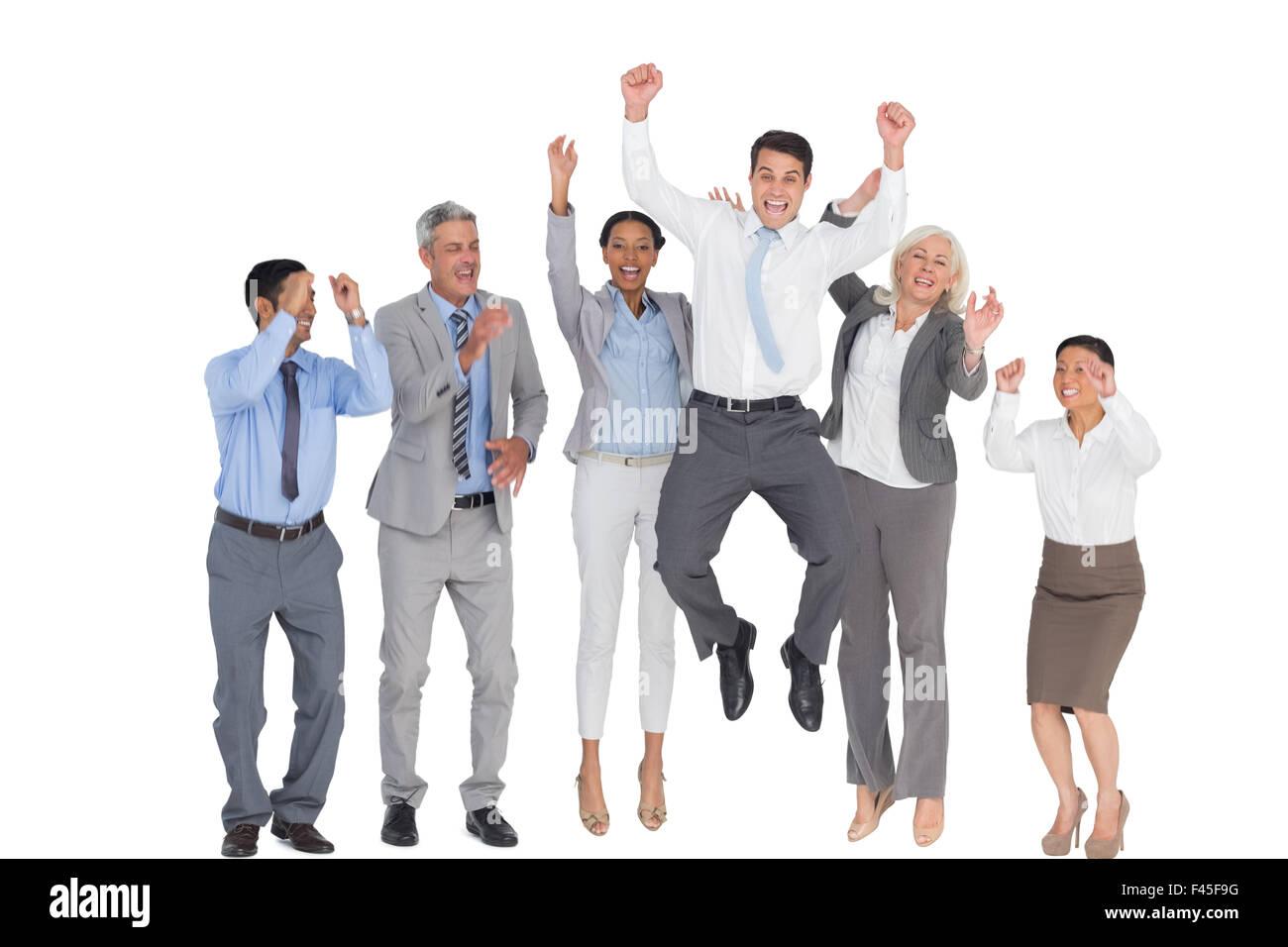 Business people cheering in office Stock Photo - Alamy