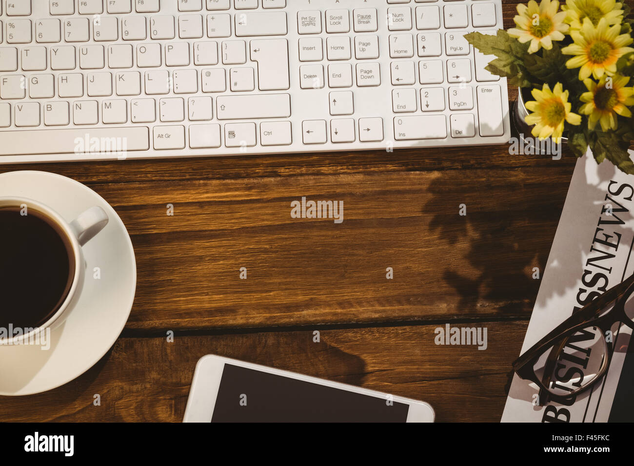 Overhead shot of business desk Stock Photo - Alamy