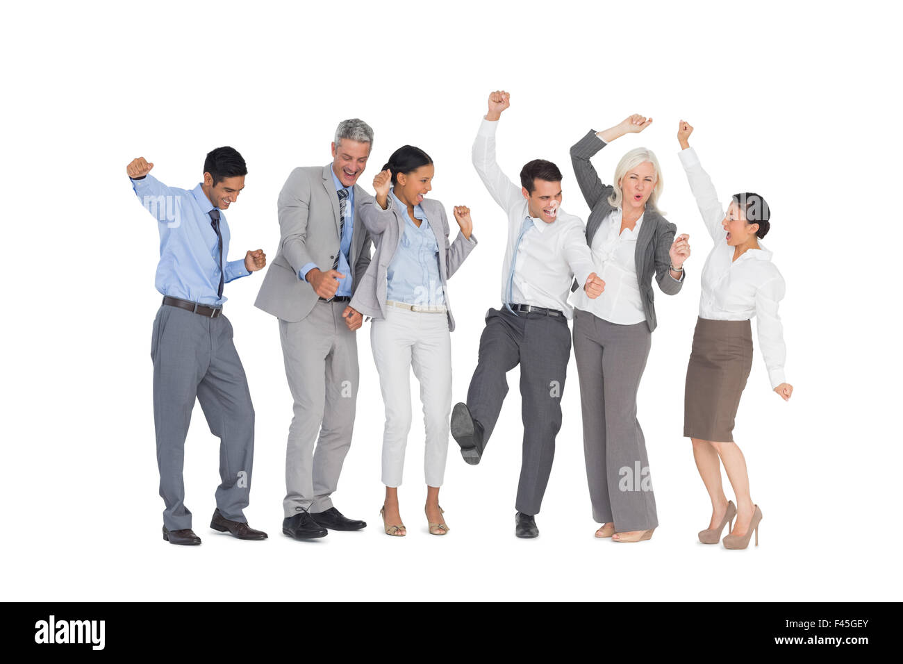 Business people cheering in office Stock Photo - Alamy