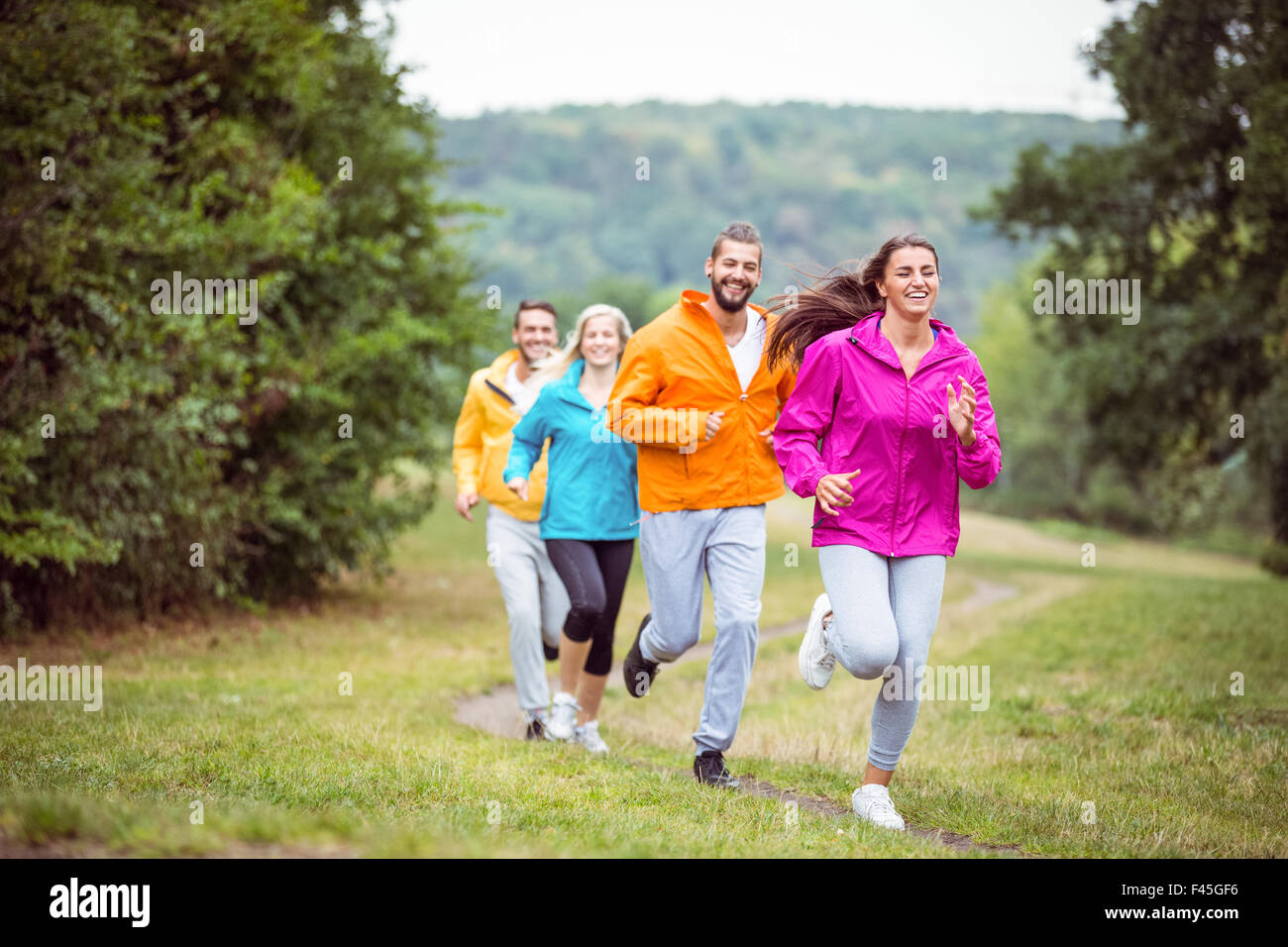 Friends having fun on a hike Stock Photo - Alamy