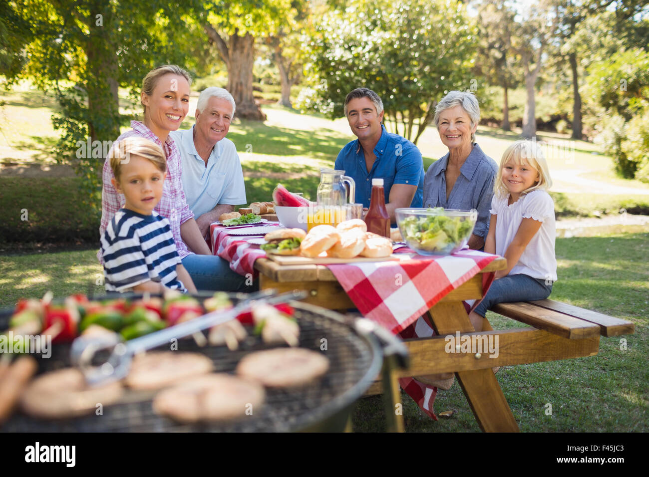 Happy family having picnic in the park Stock Photo - Alamy