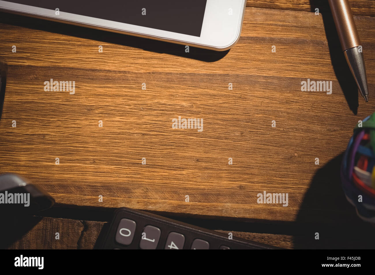 Overhead shot of students desk Stock Photo - Alamy