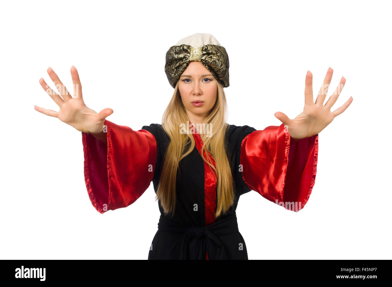 Female magician isolated on white Stock Photo - Alamy
