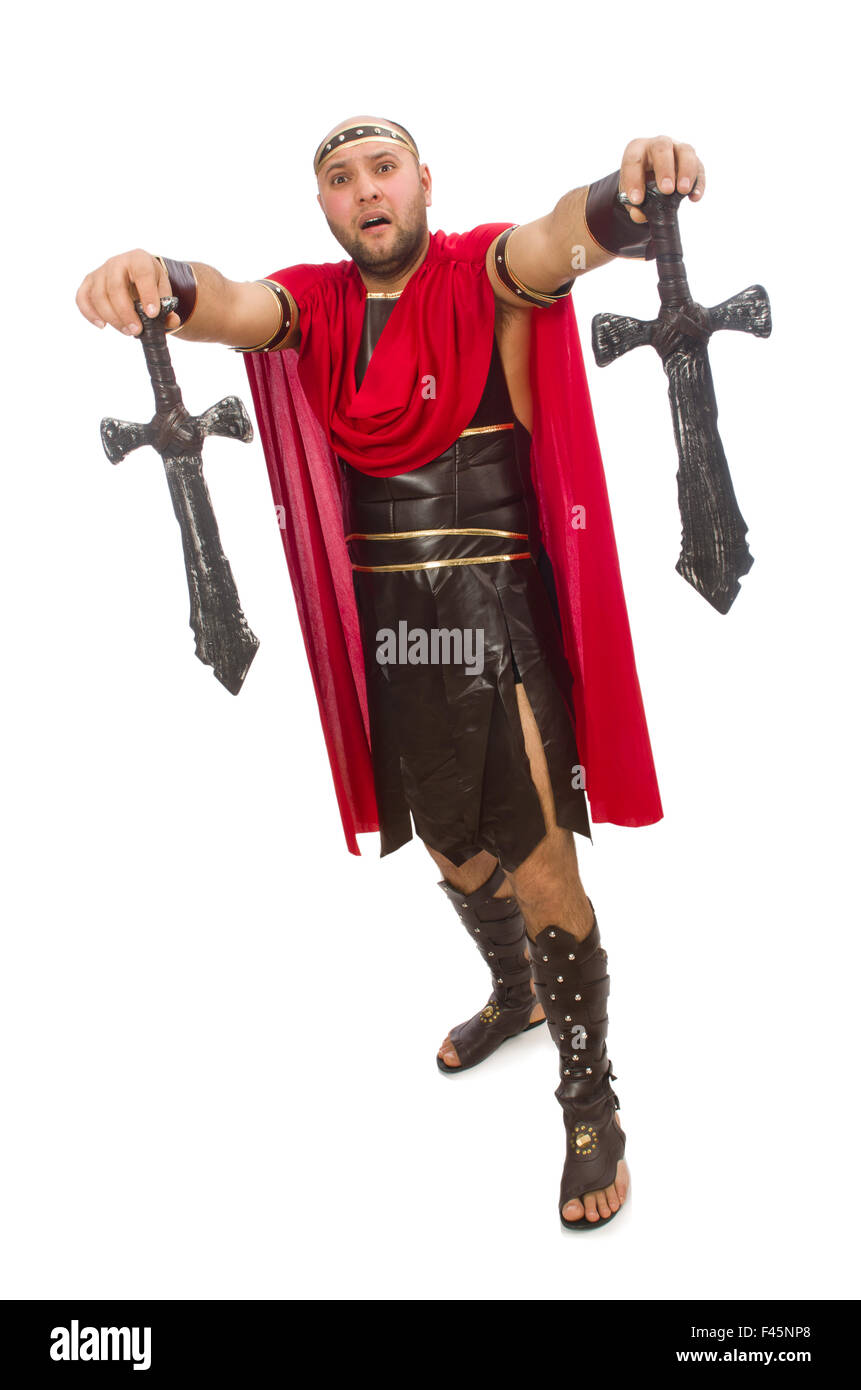 Gladiator with sword isolated on white Stock Photo - Alamy