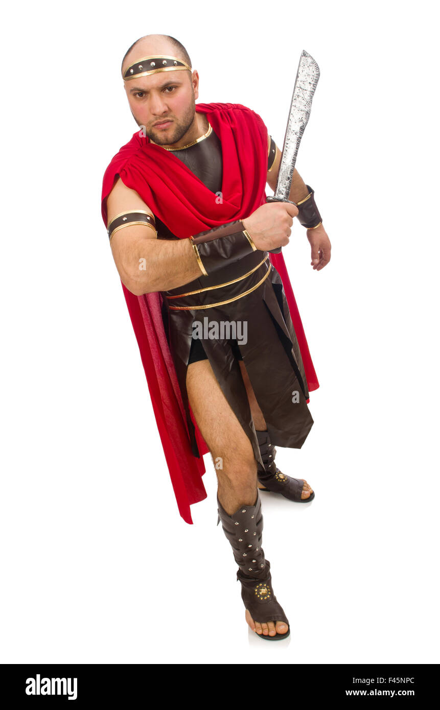 Gladiator holding sword isolated on white Stock Photo - Alamy