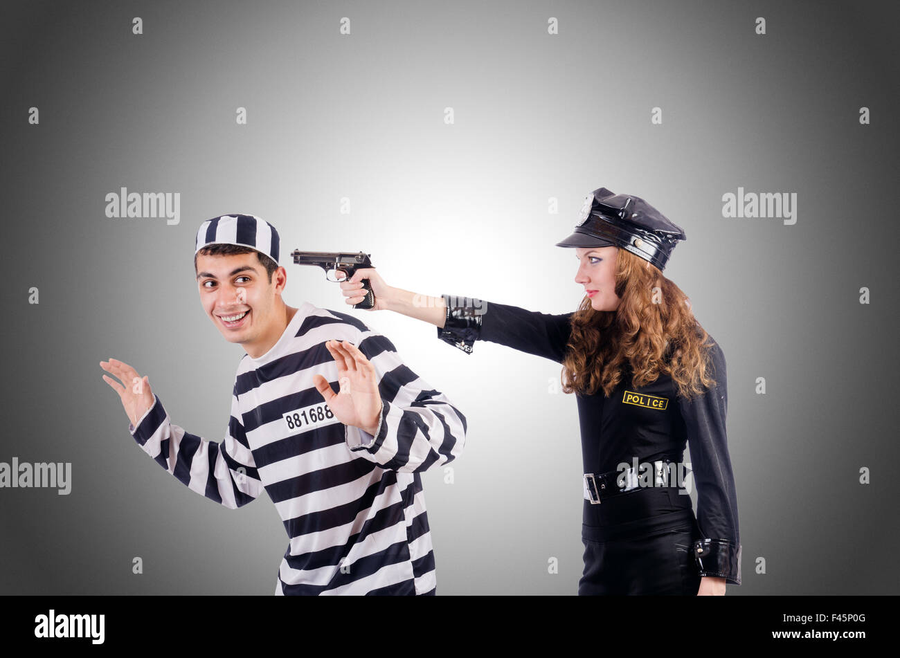 Police and prison inmate on white Stock Photo - Alamy
