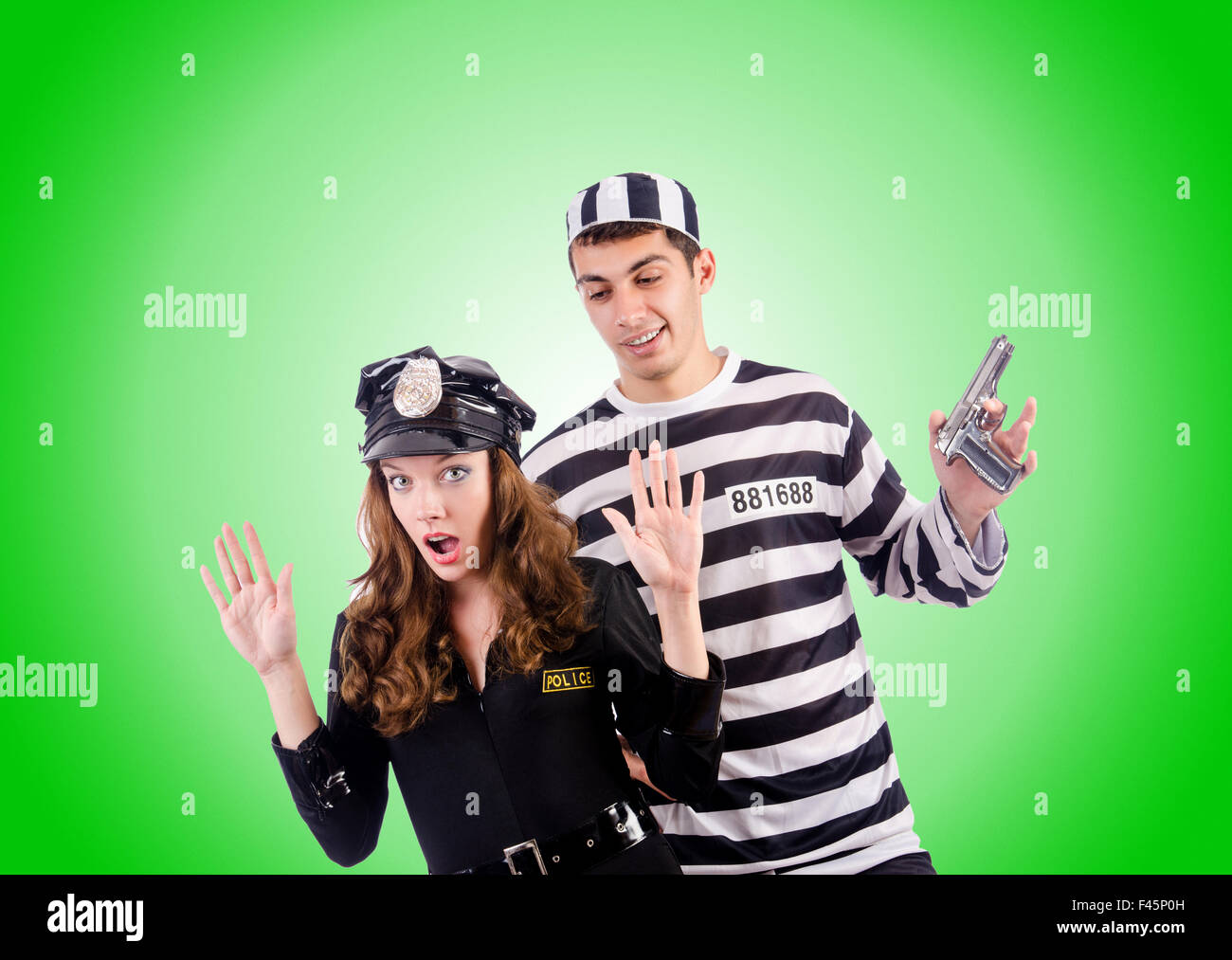Police and prison inmate on white Stock Photo - Alamy
