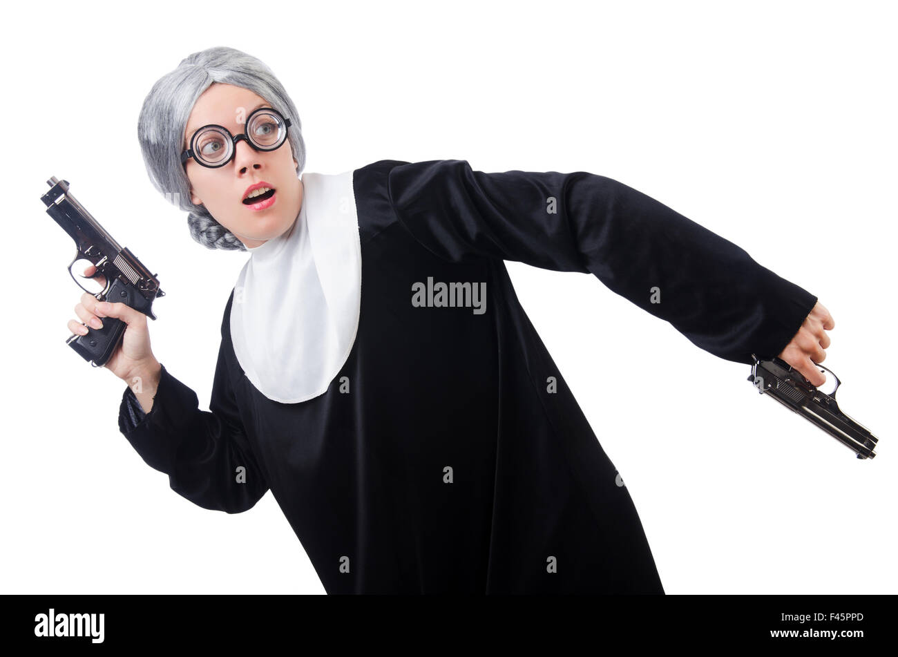 Comic nun isolated on white Stock Photo - Alamy