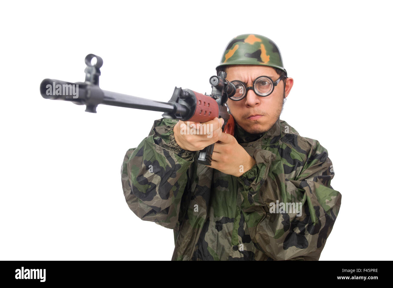 Military man with a gun isolated on white Stock Photo - Alamy