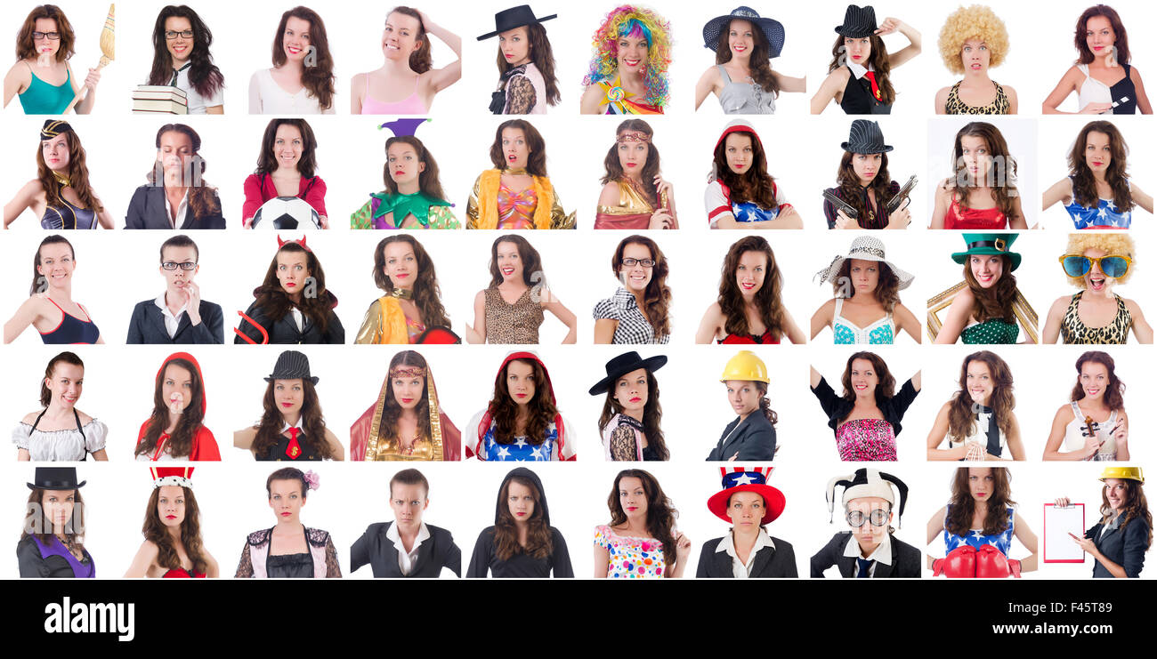 Collage of many faces from same model Stock Photo - Alamy