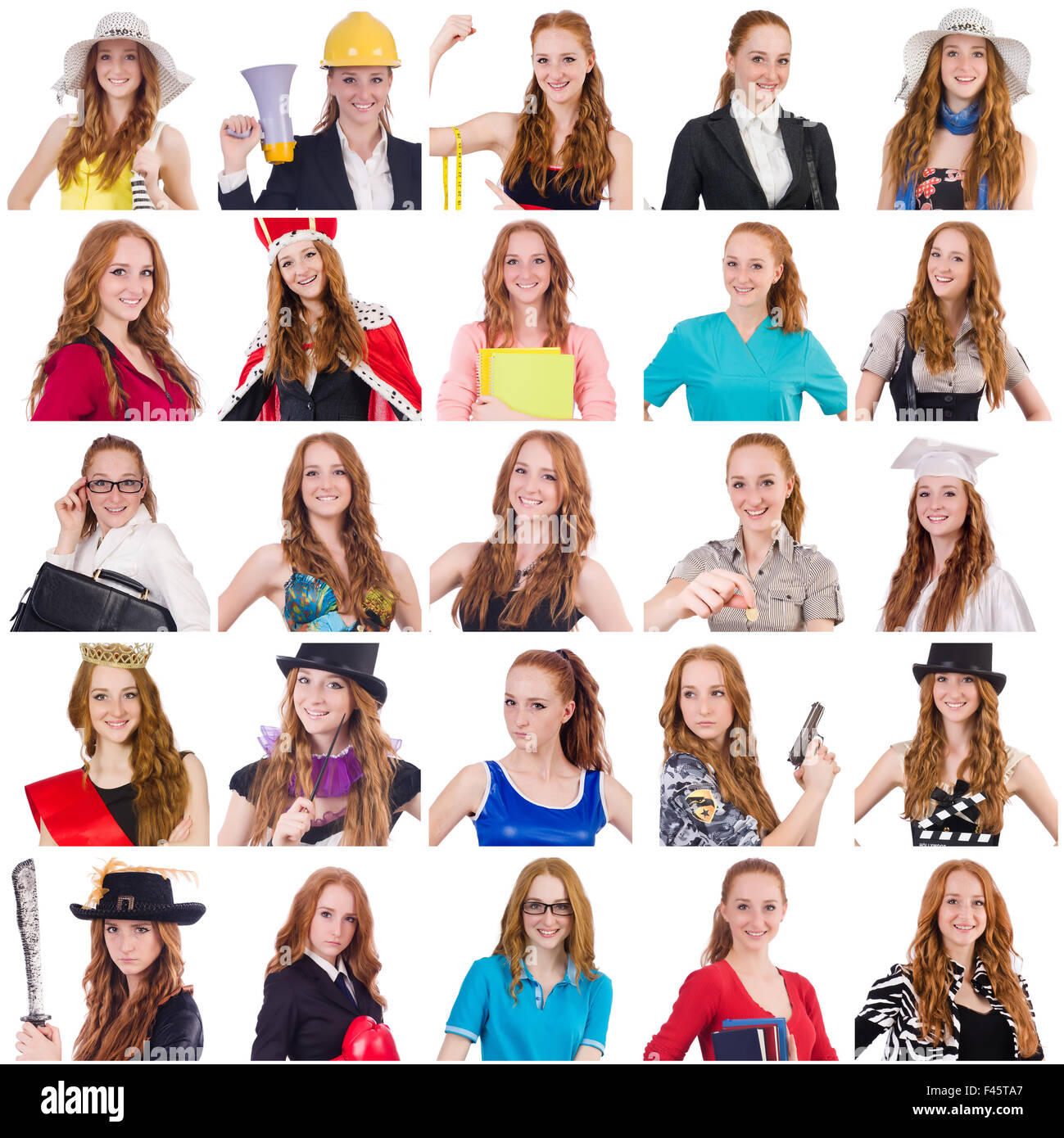 Collage of many faces from same model Stock Photo - Alamy