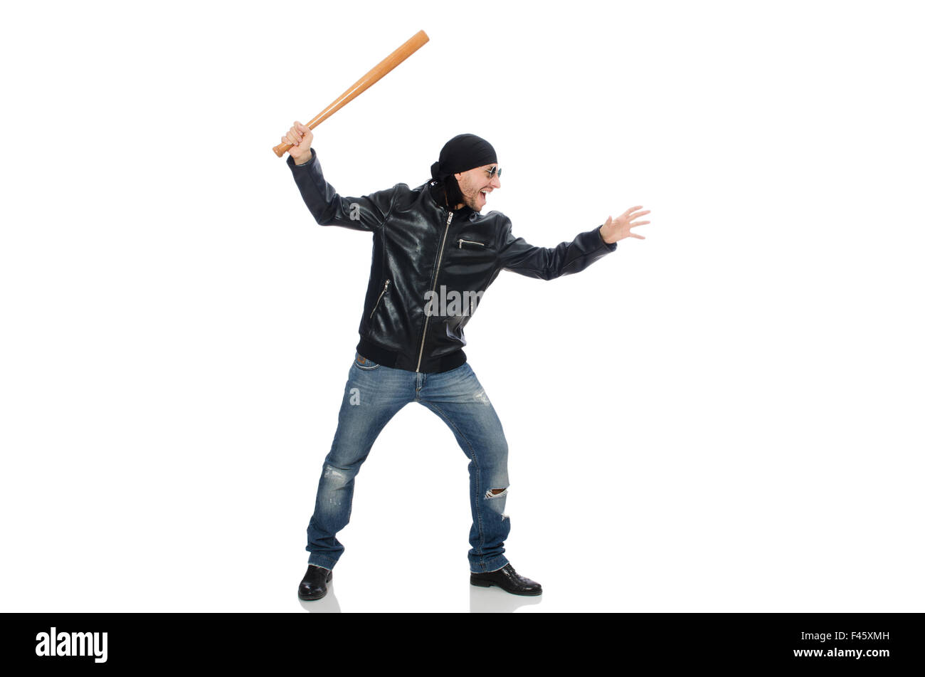 Aggressive man with baseball bat on white Stock Photo - Alamy