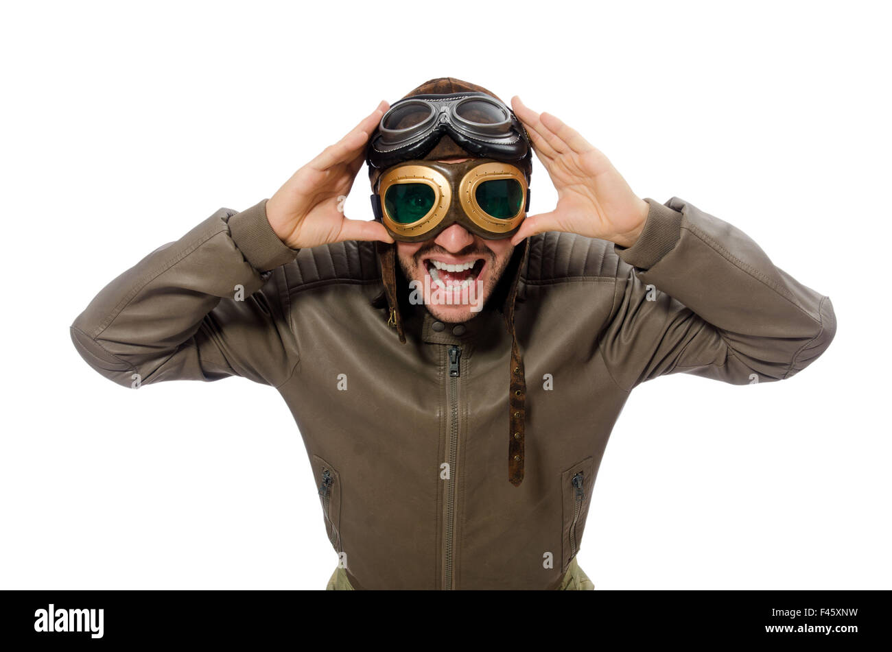 Funny pilot isolated on the white Stock Photo - Alamy