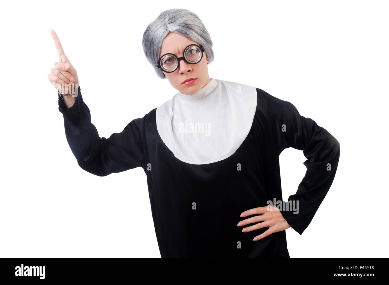 Comic nun isolated on white Stock Photo - Alamy