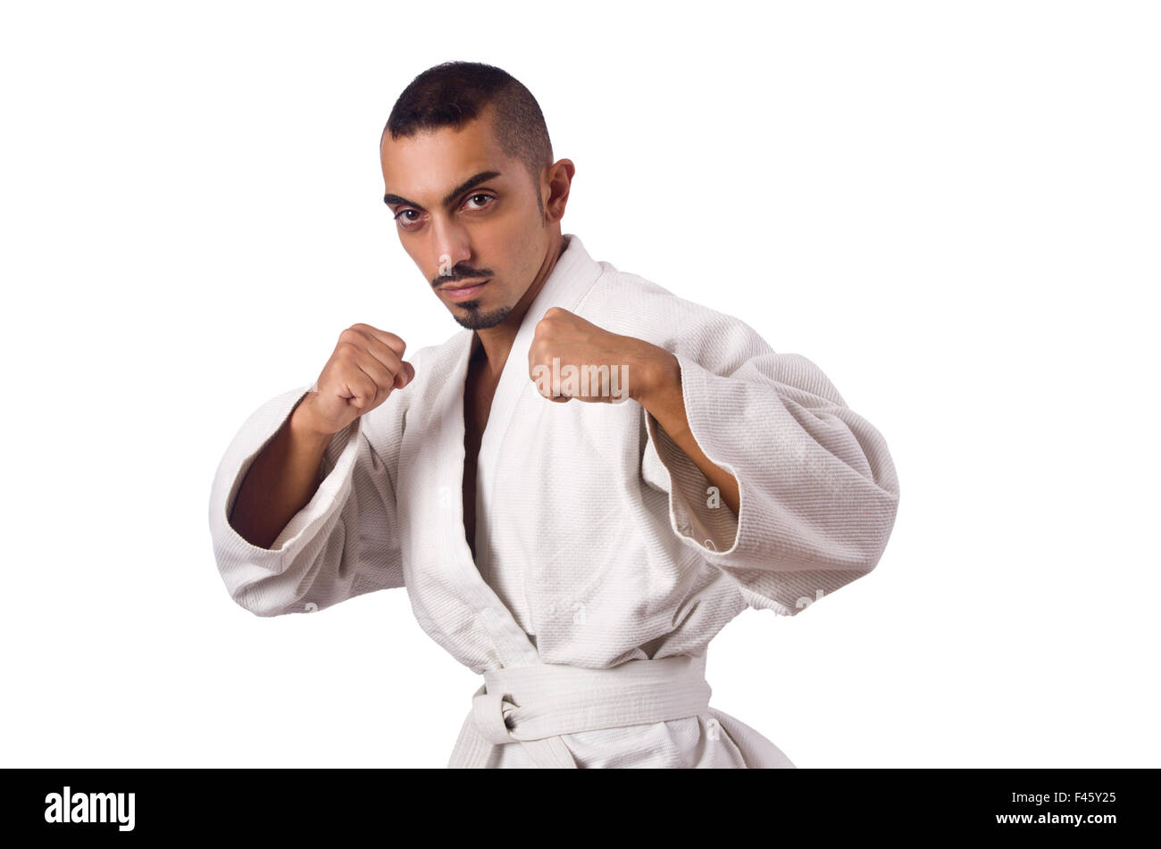Karate fighter isolated on the white Stock Photo - Alamy