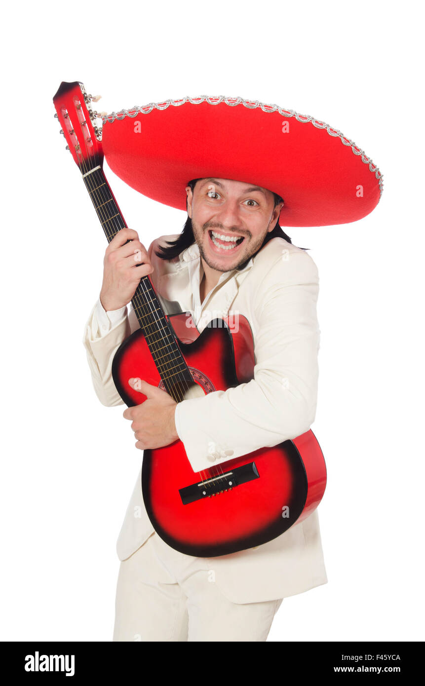 Mexican guitar player isolated on white Stock Photo - Alamy