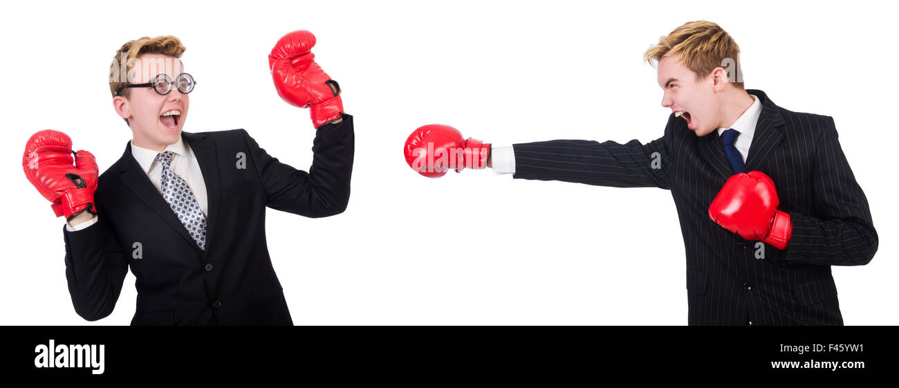 Two businessmen boxing isolated on the white Stock Photo - Alamy