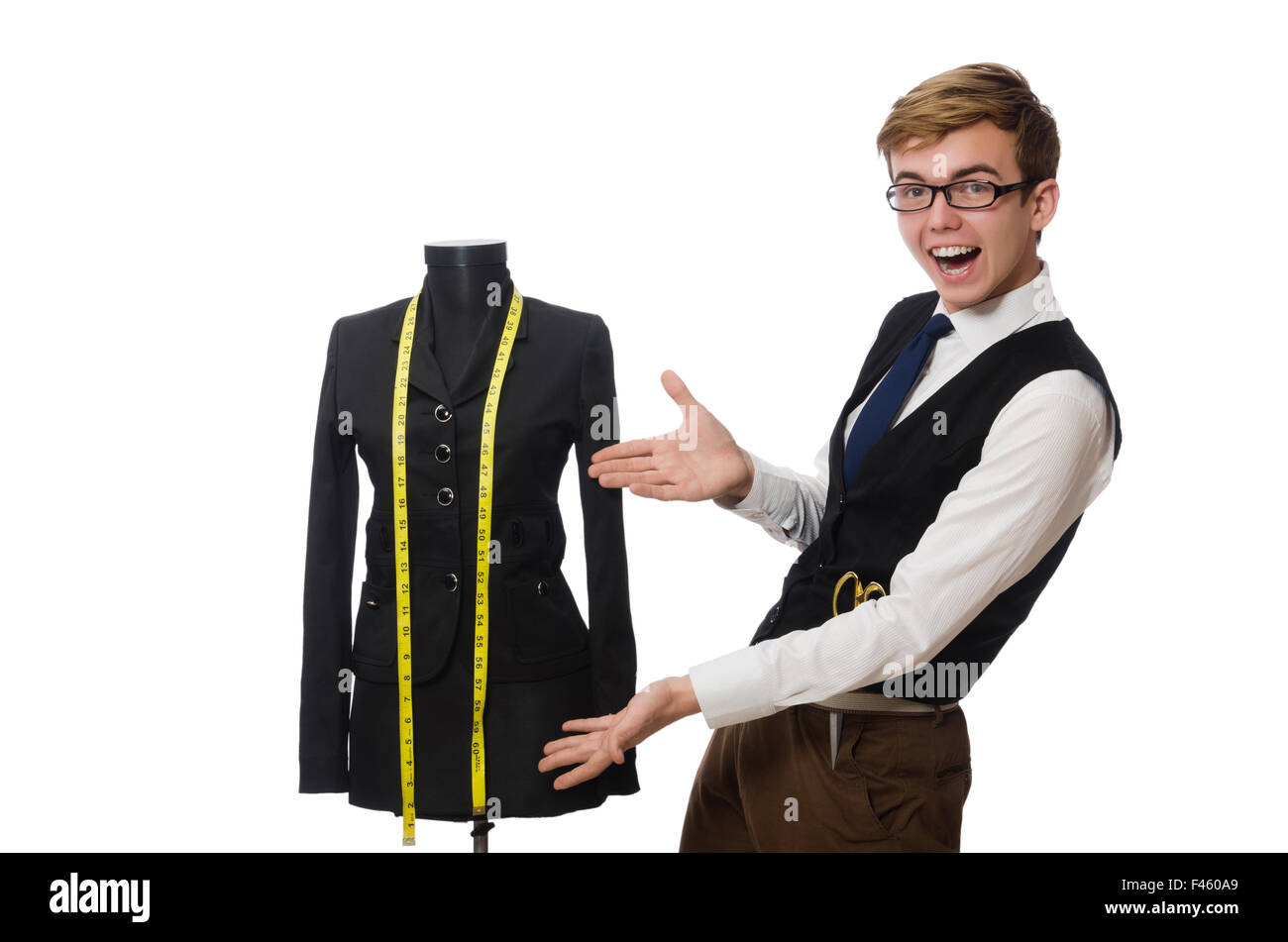 Funny tailor isolated on white Stock Photo - Alamy