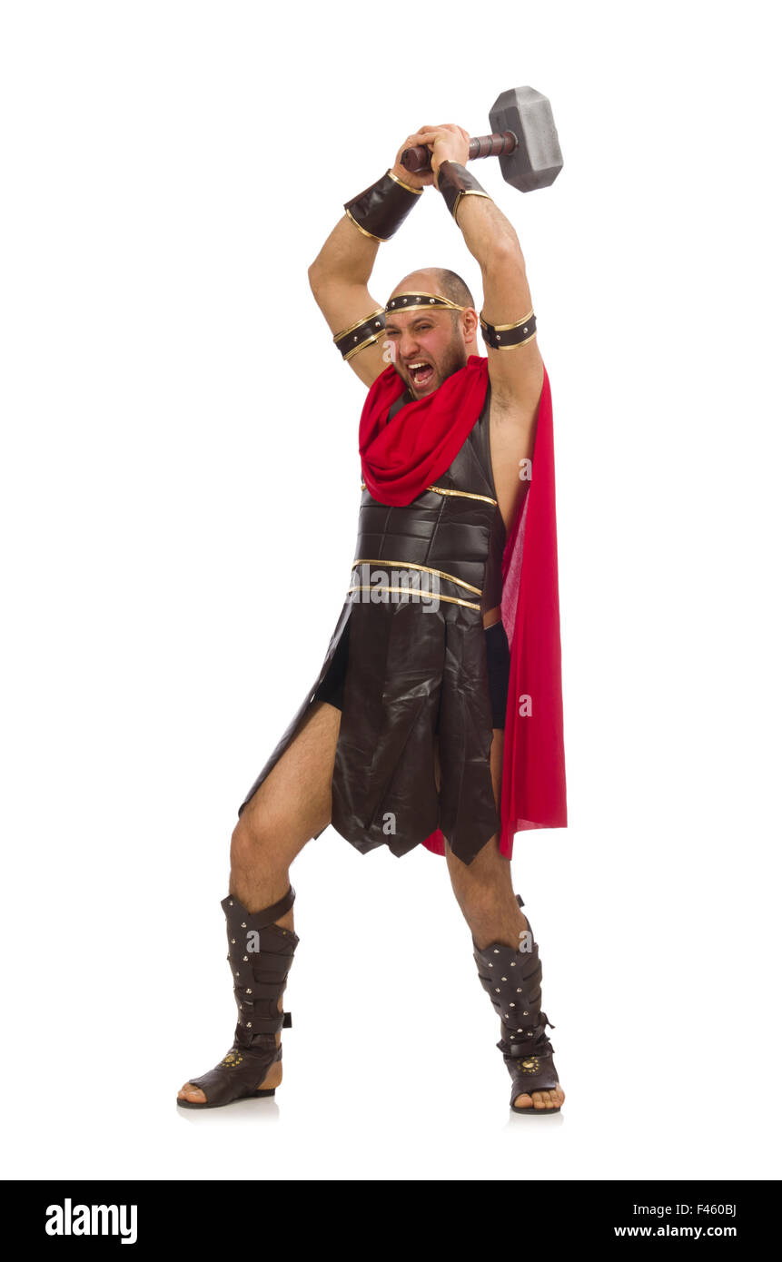 Gladiator with hammer isolated on white Stock Photo - Alamy