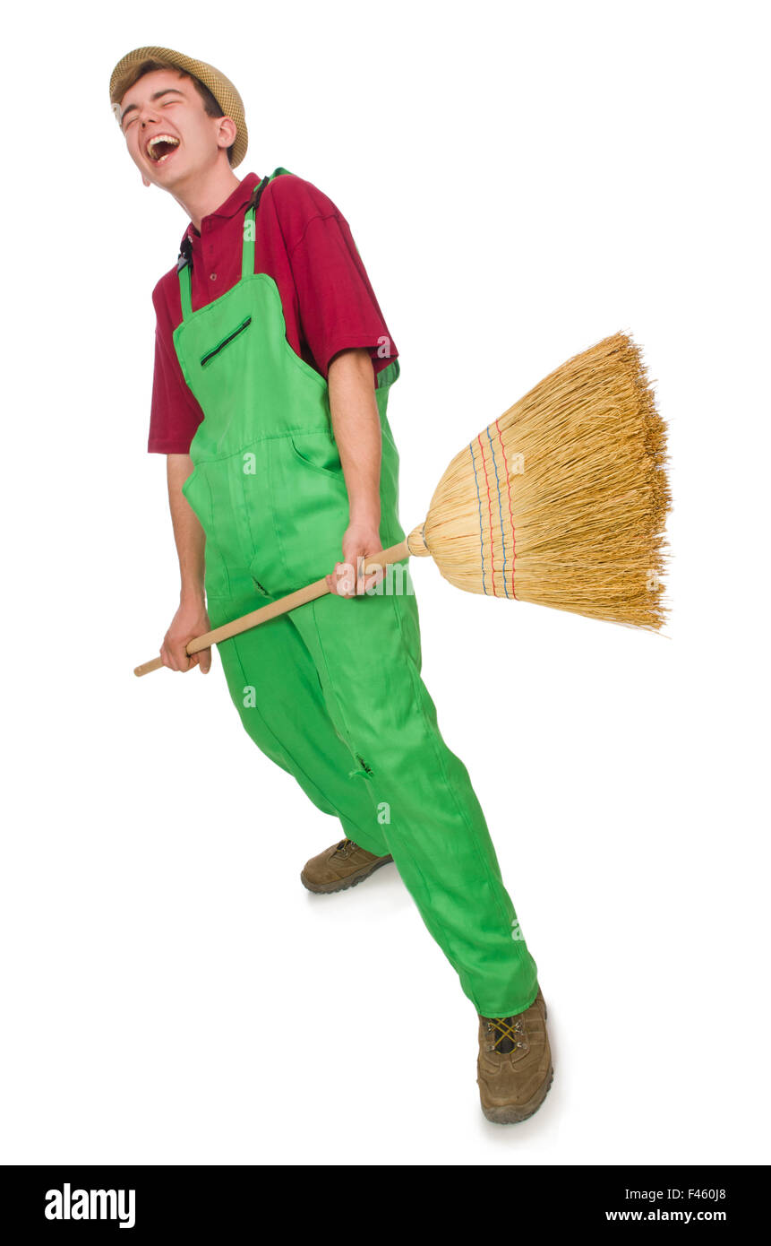 Man janitor isolated on the white Stock Photo - Alamy