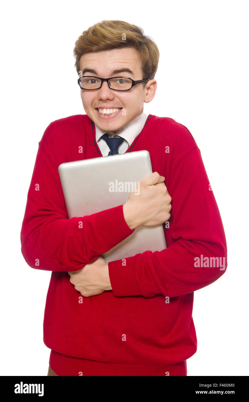 Student using laptop isolated on white Stock Photo - Alamy