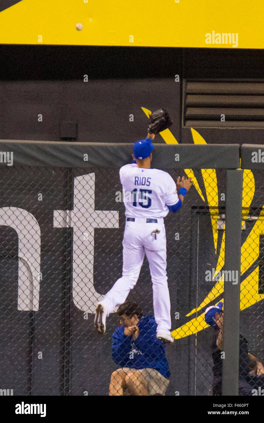 Kansas City, MO, USA. 14th Oct, 2015. Alex Rios #15 of the Kansas City ...