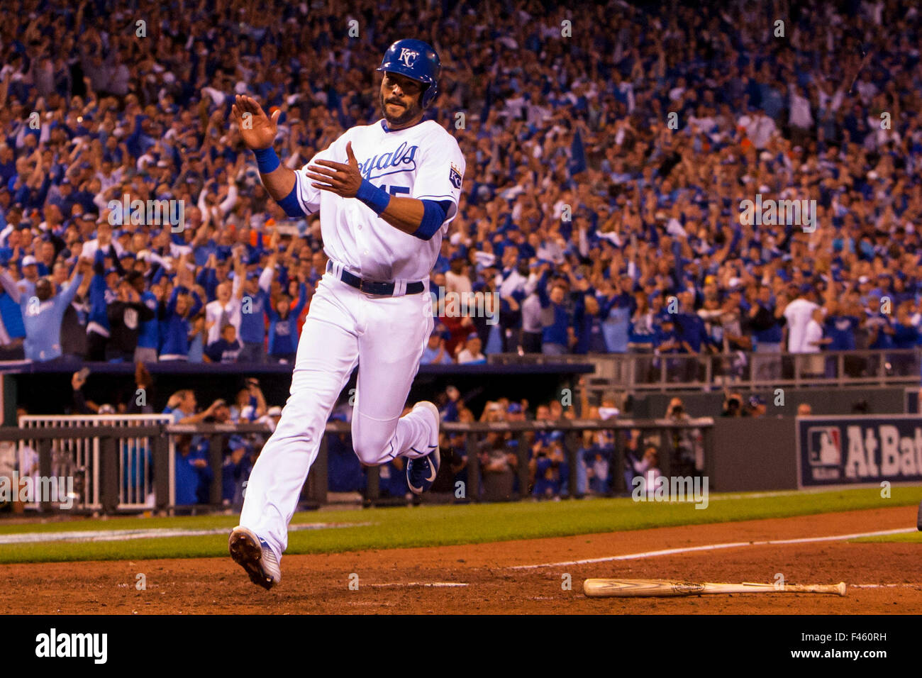 Kansas City, MO, USA. 14th Oct, 2015. Alex Rios #15 celebrates after ...