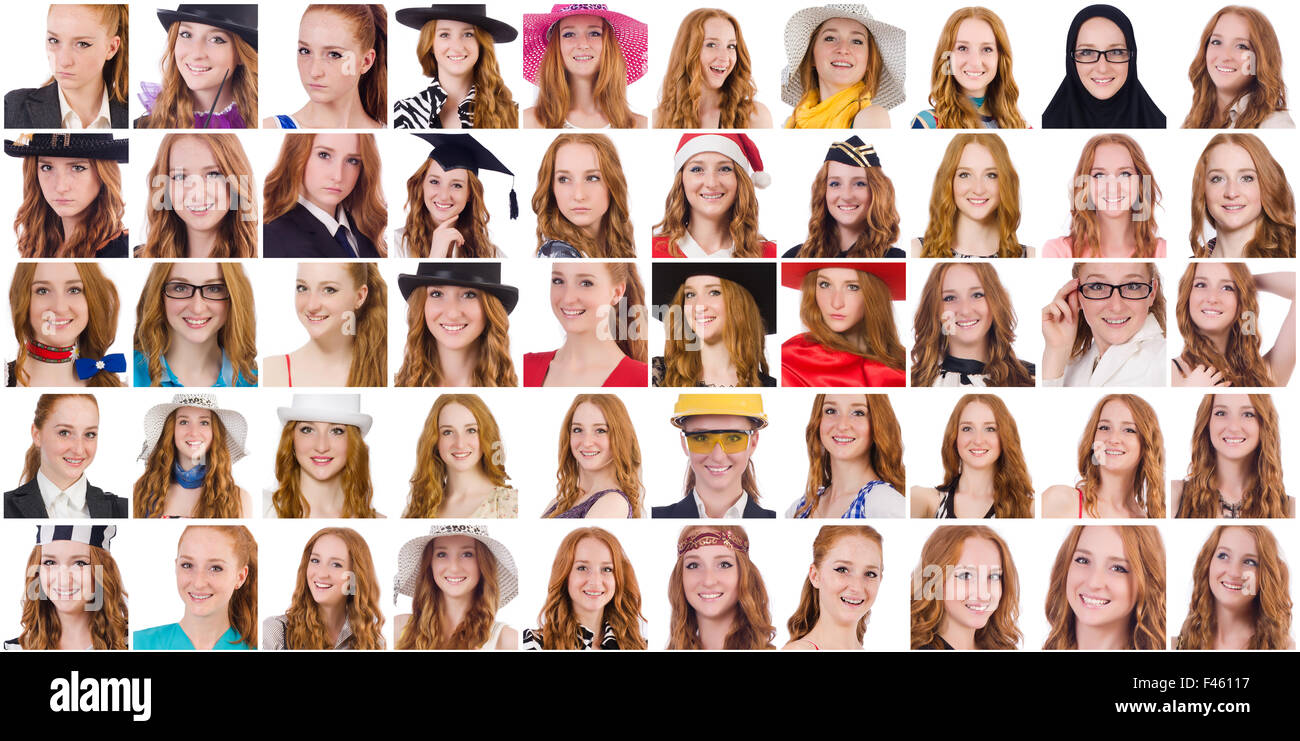 Collage of many faces from same model Stock Photo - Alamy