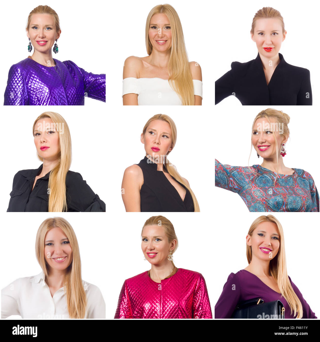 Collage of many faces from same model Stock Photo - Alamy